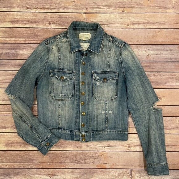 Current/Elliott | Jackets & Coats | Current Elliott Shredded Snap ...